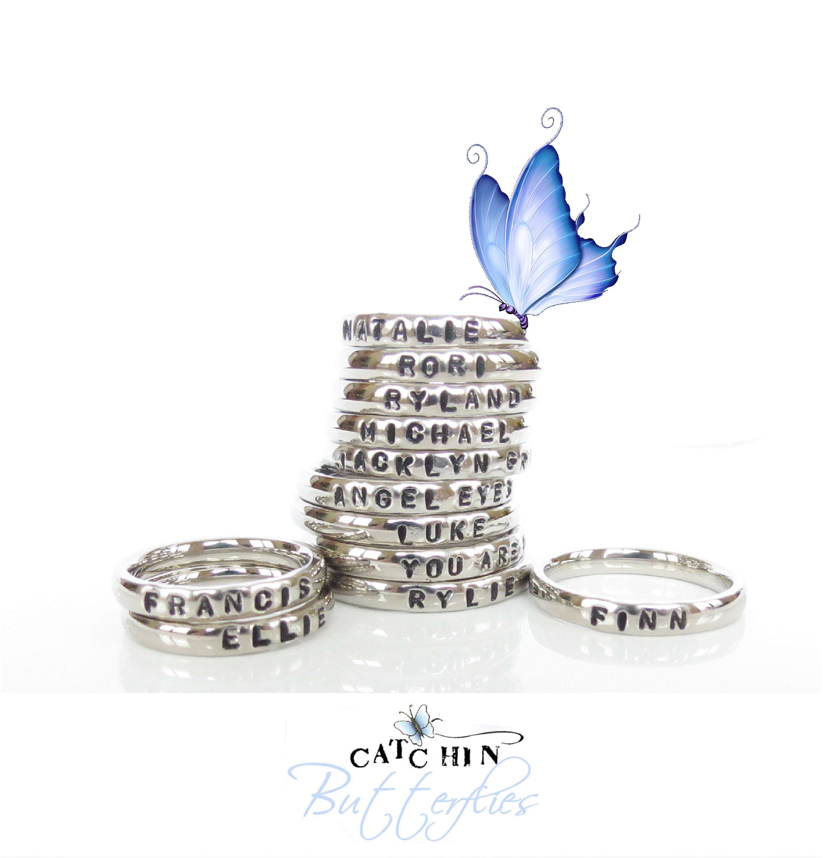 Stackable Name Ring, Silver Stacking Rings – Catchin Butterflies